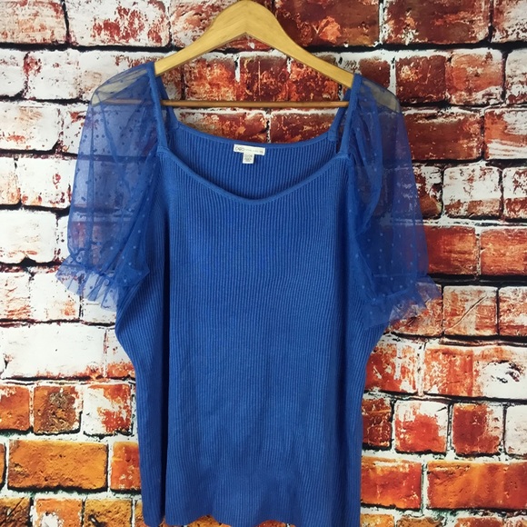 Sweaters | Ribbed Knit Sweater Top With Sheer Polka Dot Sleeves | Poshmark